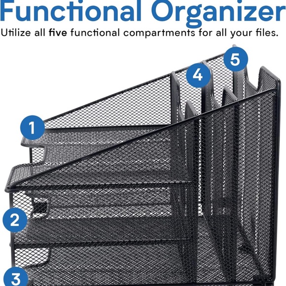 Office | Black Metal Mesh Five Compartment Organizer For Office Or Home ...
